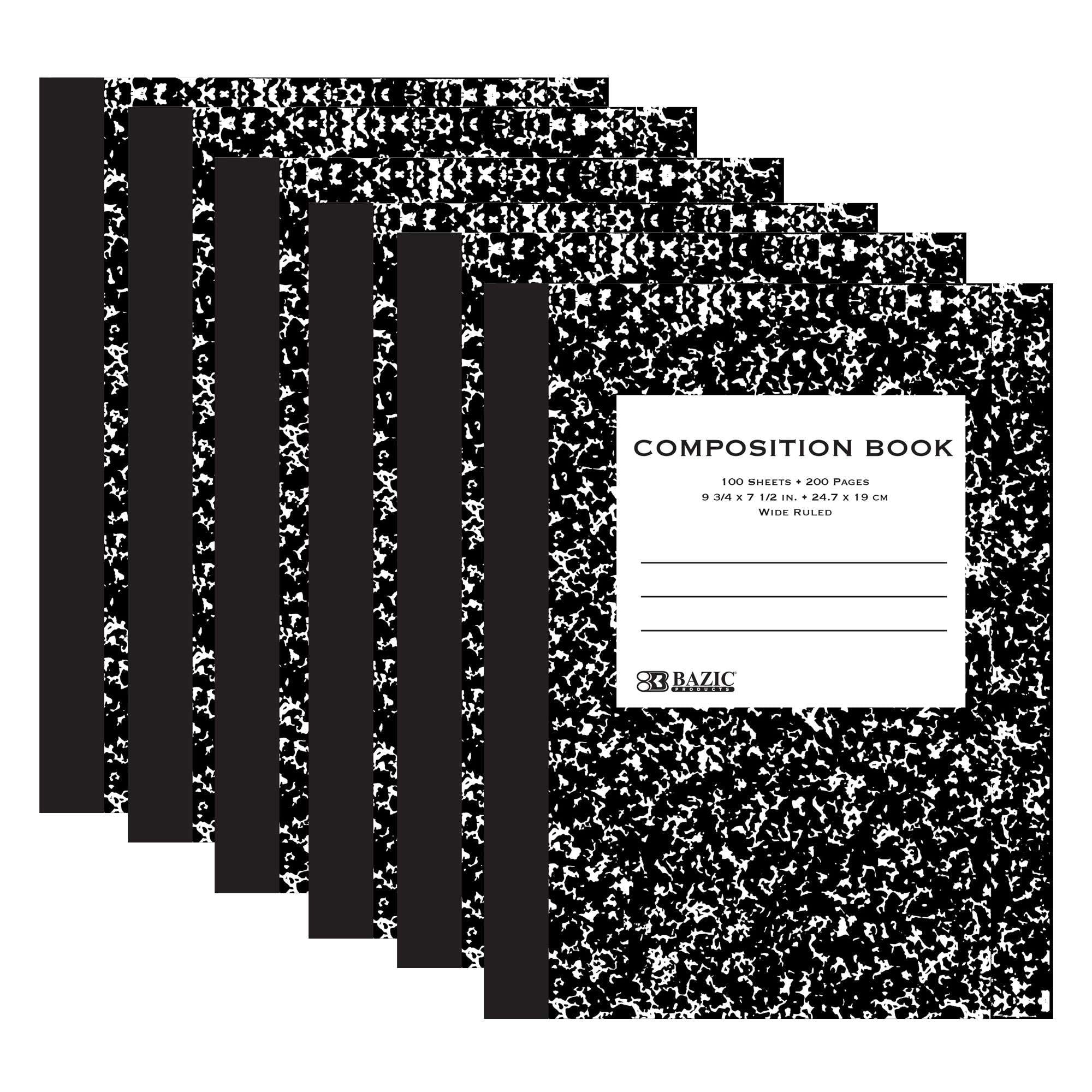 BAZIC Composition Book Wide Ruled 100 Sheet Black Marble Notebook, 6 ...