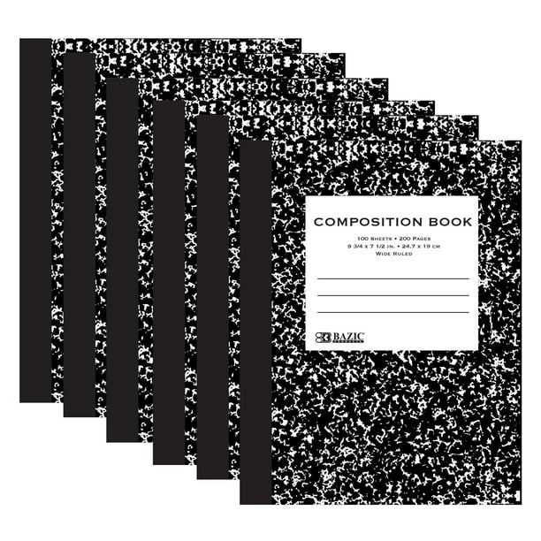 BAZIC Composition Book Wide Ruled 100 Sheet Black Marble Notebook, 6 ...