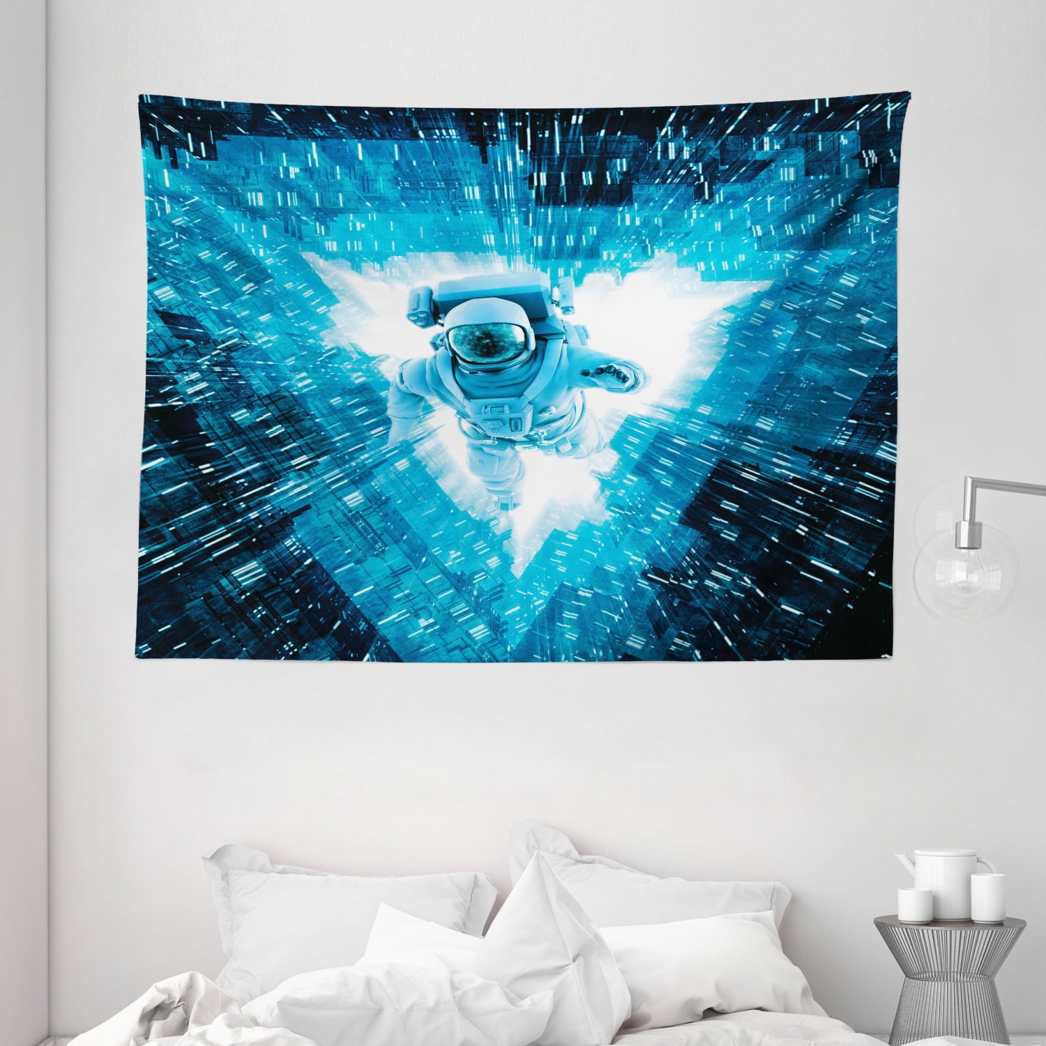 Astronaut Tapestry, Space Man Diving Into the Core Various Geometric ...