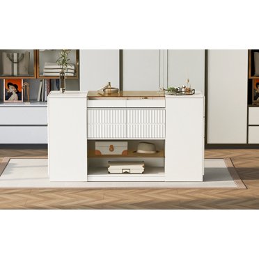 Modern Luxury Multi-Functional Island Vanity Dresser and Storage Cabinet with Glass Tabletop ...