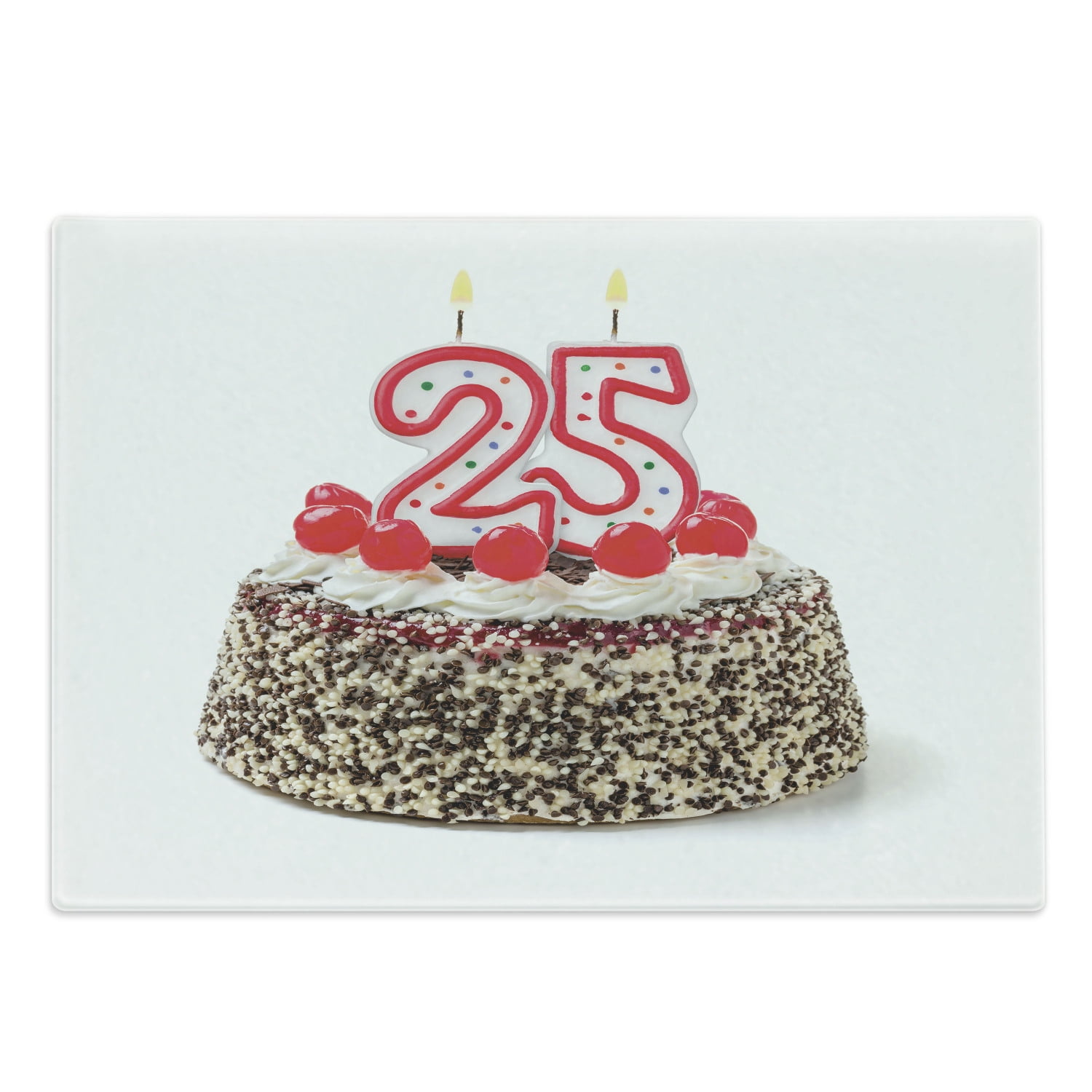 25th Birthday Cutting Board, Number Candles 25 on Chocolate Cherry Cake ...