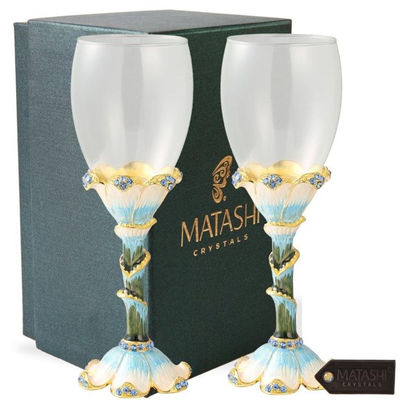 Matashi Stem Wine Glass with Hand Painted Stemware (Pewter) Flower ...