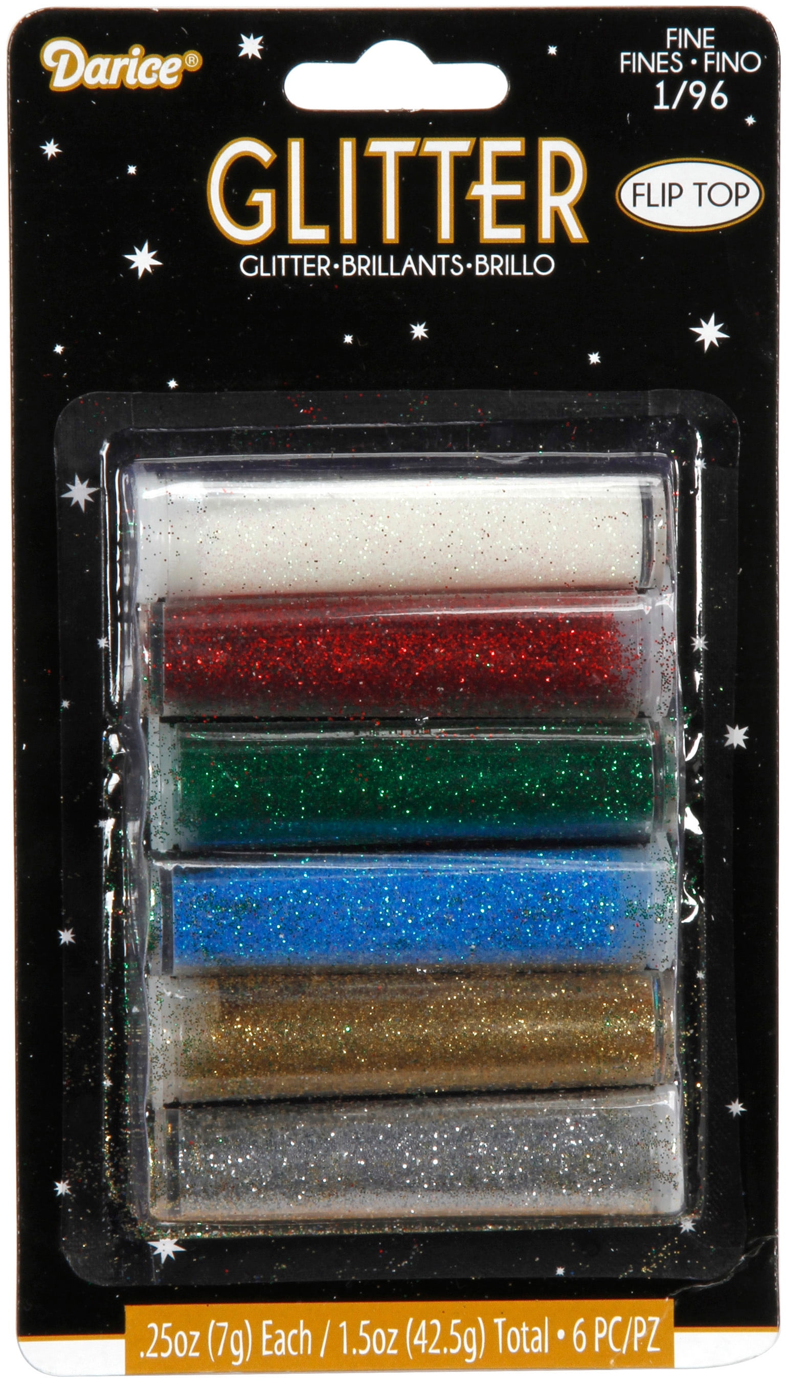 Darice Fine Glitter: 6 Tubes in Essential Colors, 42.5g Total - Walmart.com