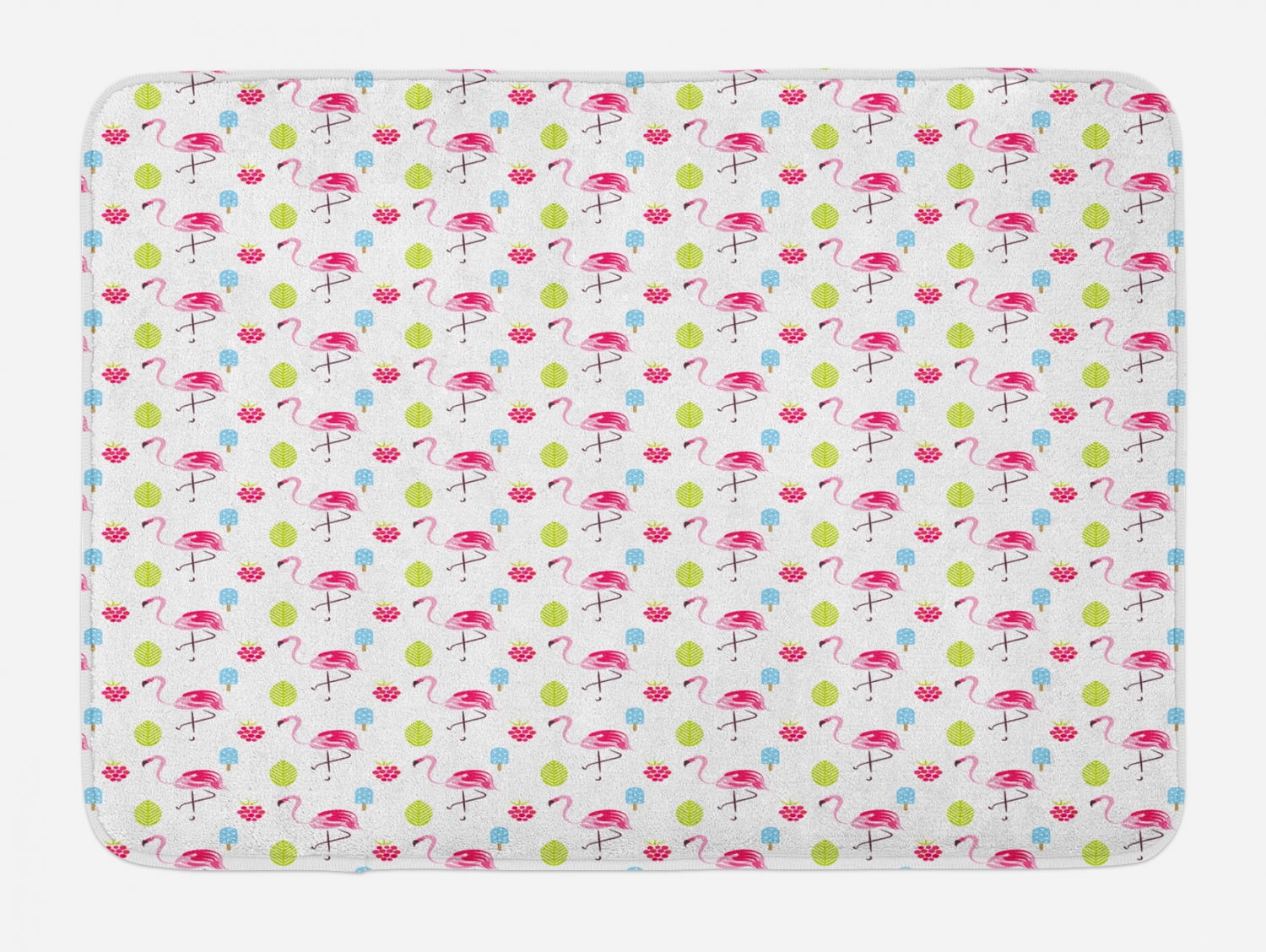Flamingo Bath Mat, Cheerful Exotic Summer Holiday Pattern Cartoon Ice ...