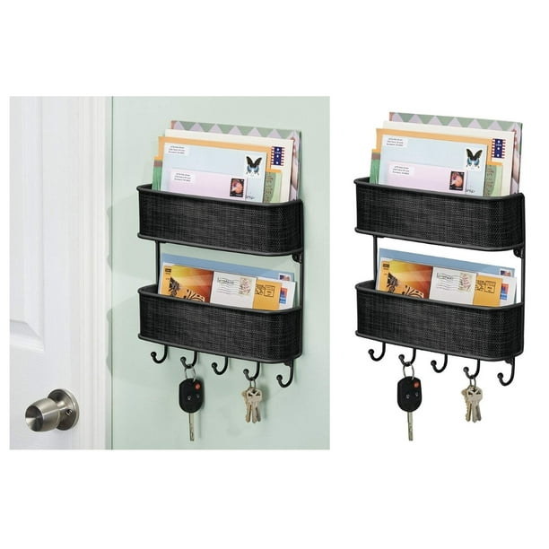 InterDesign Twillo 2-Tier Mail Organizer and Key Rack - Wall Mounted ...