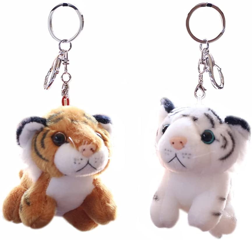 2Pcs Plush Keychain Stuffed Animal Tiger Toy Soft Animal Charm Keyring ...