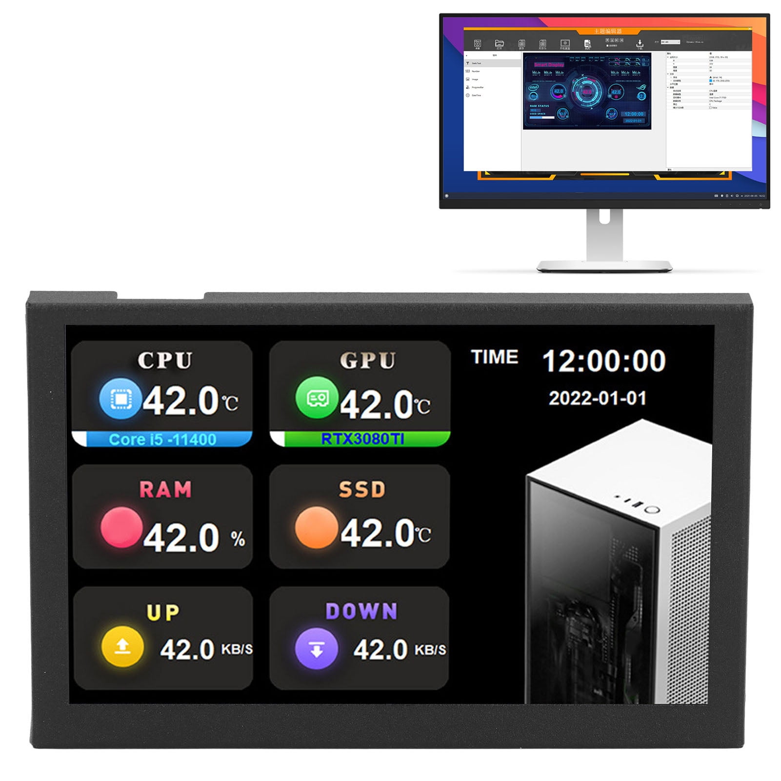 Monitor De Temperatura De Computadora De 5.0'', Panel De Sensor De PC ...