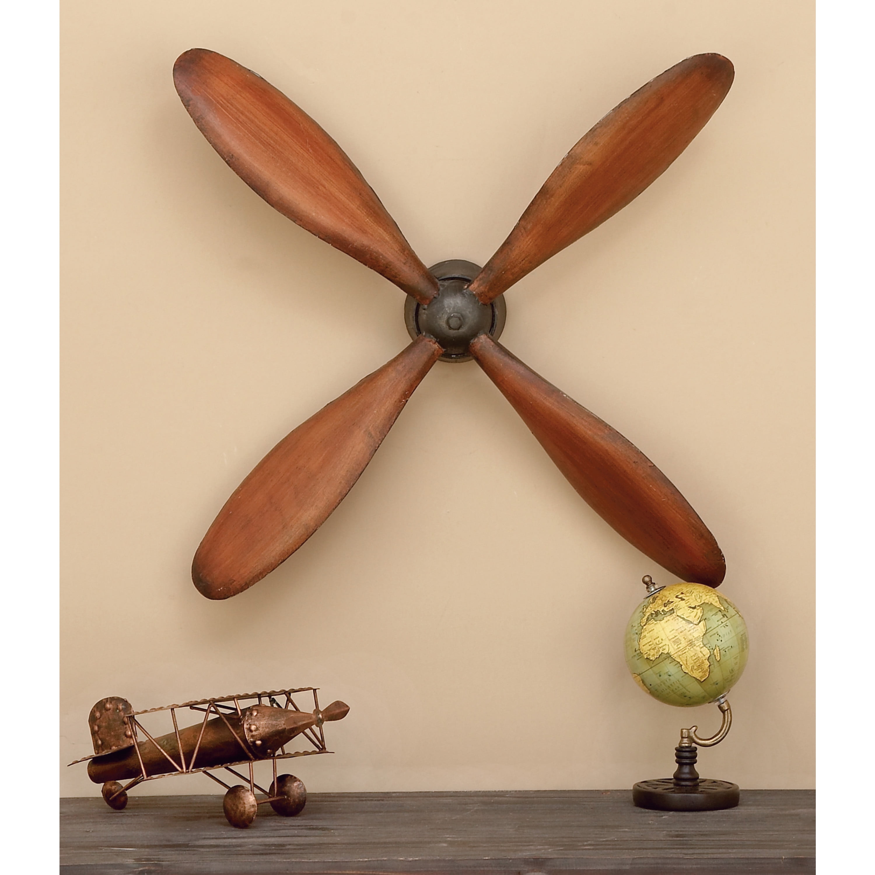 DecMode Dark Brown Metal 4 Blade Airplane Propeller Wall Decor with ...