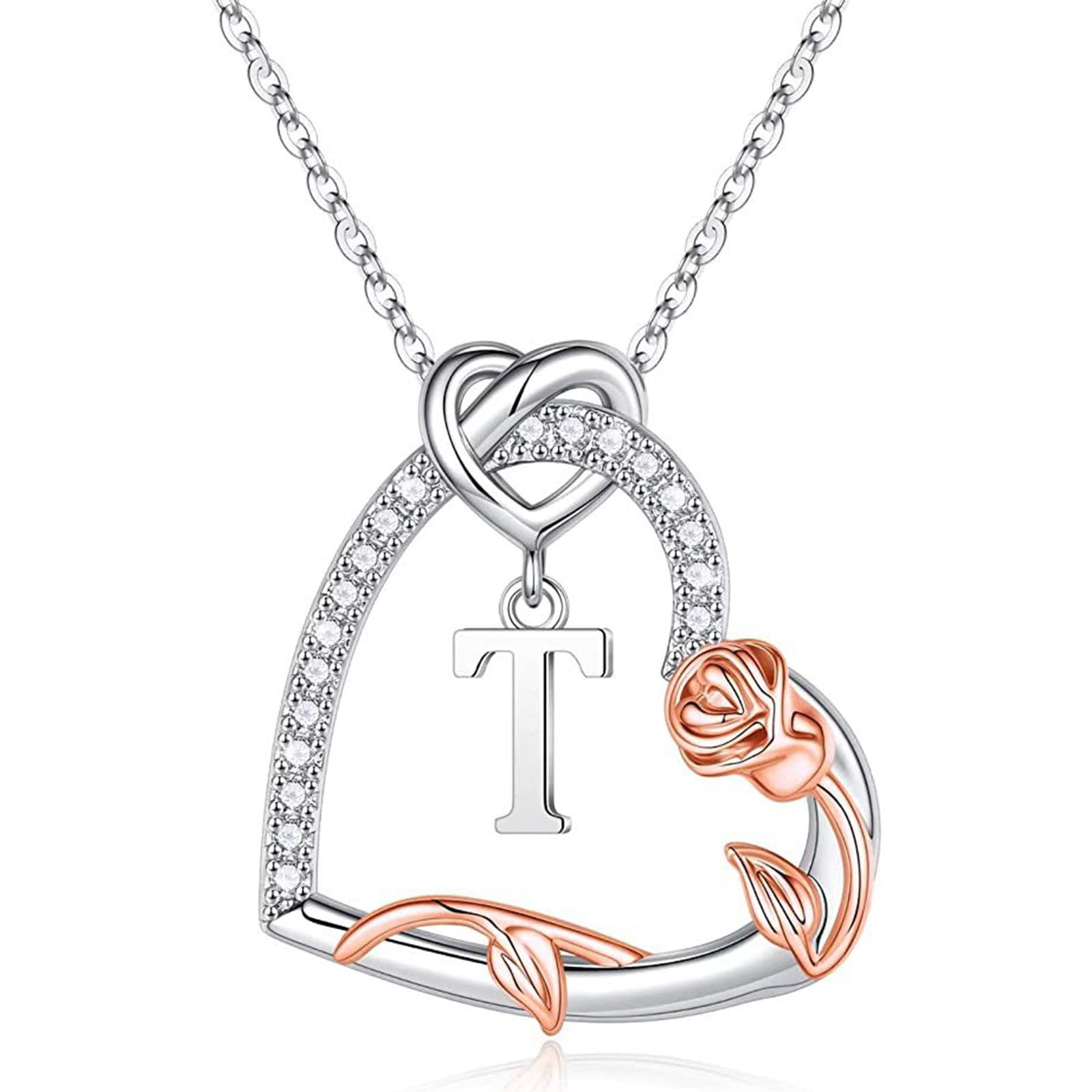 Click here for Latrodar Colored Rose Heart Letter Pendant Necklac... prices