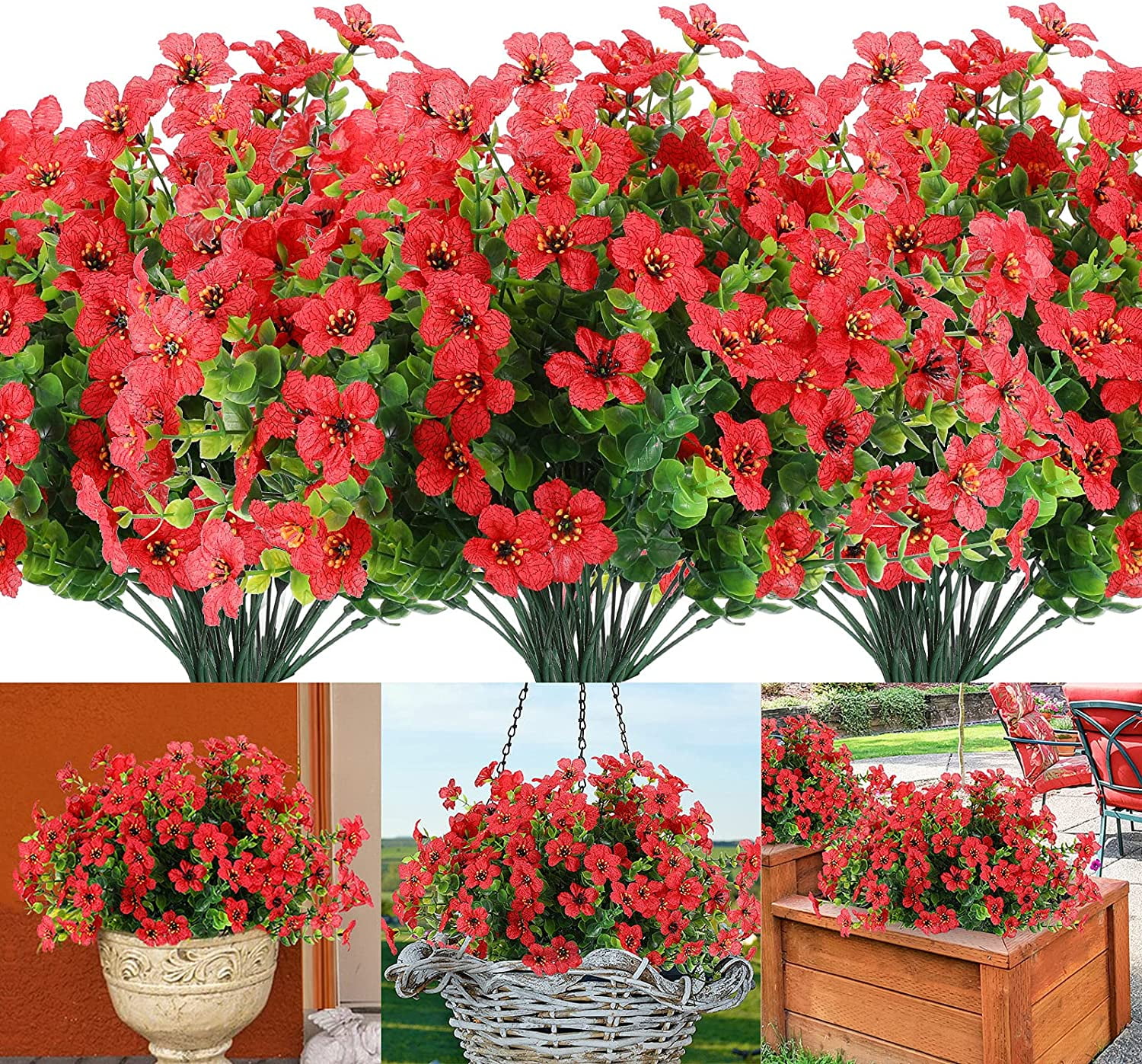 Viworld 12 Bundle Artificial Red Violet UV Resistant No Fade Faux ...