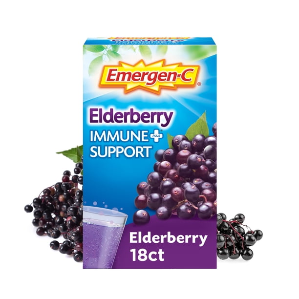 Emergen-C Immune Plus Vitamin C Supplement Powder, Elderberry, 18 Ct ...