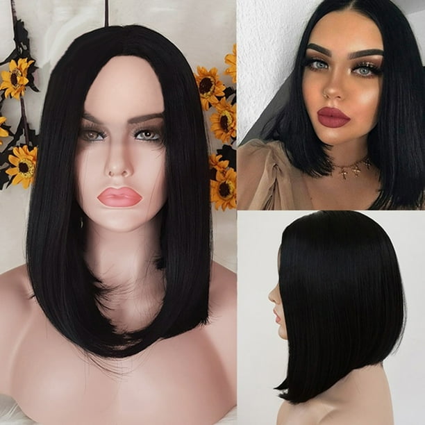 Trayknick Women Lace Front Bob Natural Straight Heat Resistant ...