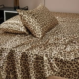ANMINY Satin Sheets Queen Silk Sheets Gold Leopard Bed Sheet Set Deep ...