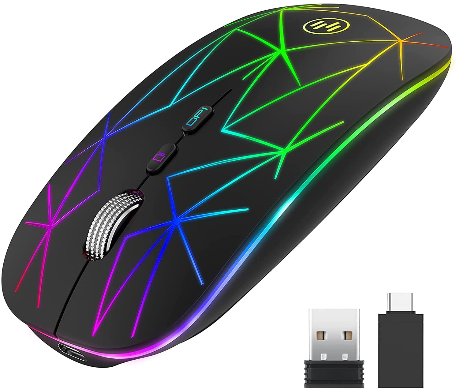 Uiosmuph Wireless Rechargeable Mouse Silent LED Computer Mouse with USB ...