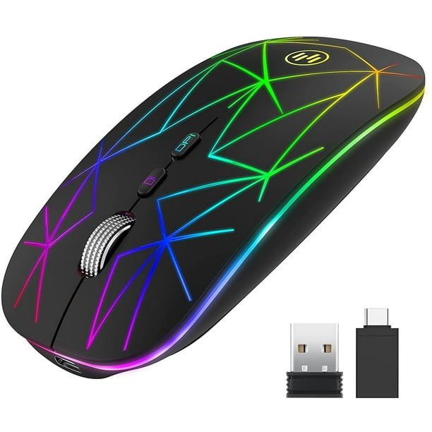 Uiosmuph Wireless Rechargeable Mouse Silent LED Computer Mouse with USB ...