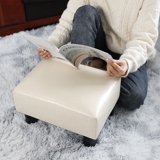 Modern Small Padded Faux PU Leather Footstool with Storage, Solid Wood ...
