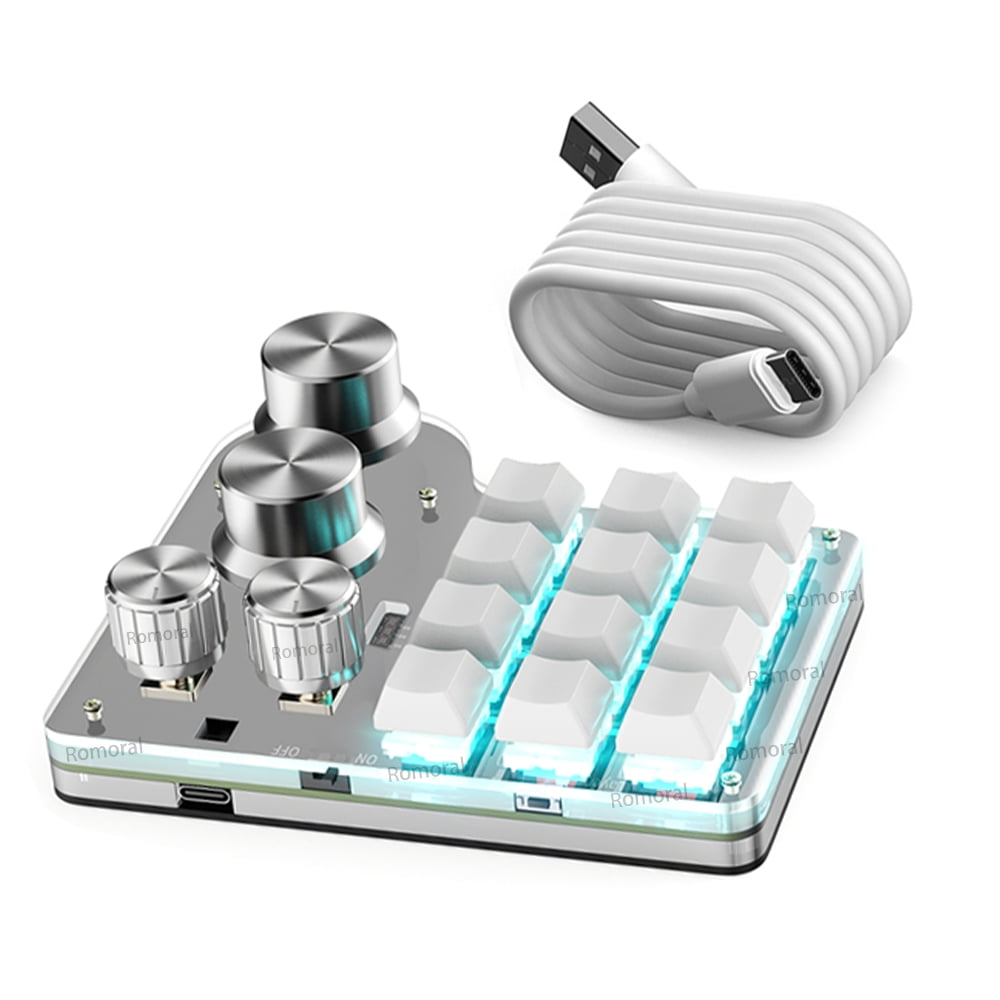 12 Keys Programmable Keyboard with 4-Knobs Custom Macro Keyboard ...