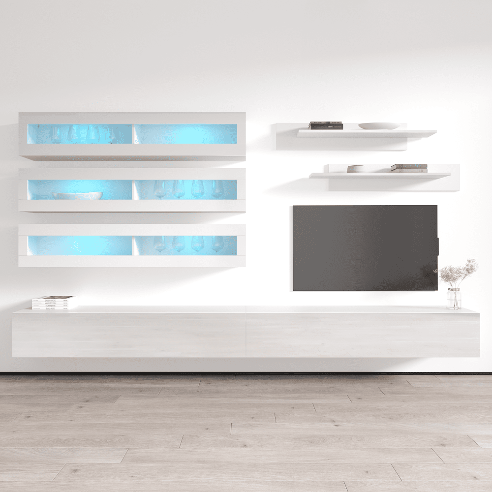 Wall Mounted Floating Modern Entertainment Center Fly J, White, J2 ...