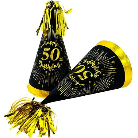 50th Birthday Decorations Gold Hats - Cone Hats with Gold Flash Glitter ...