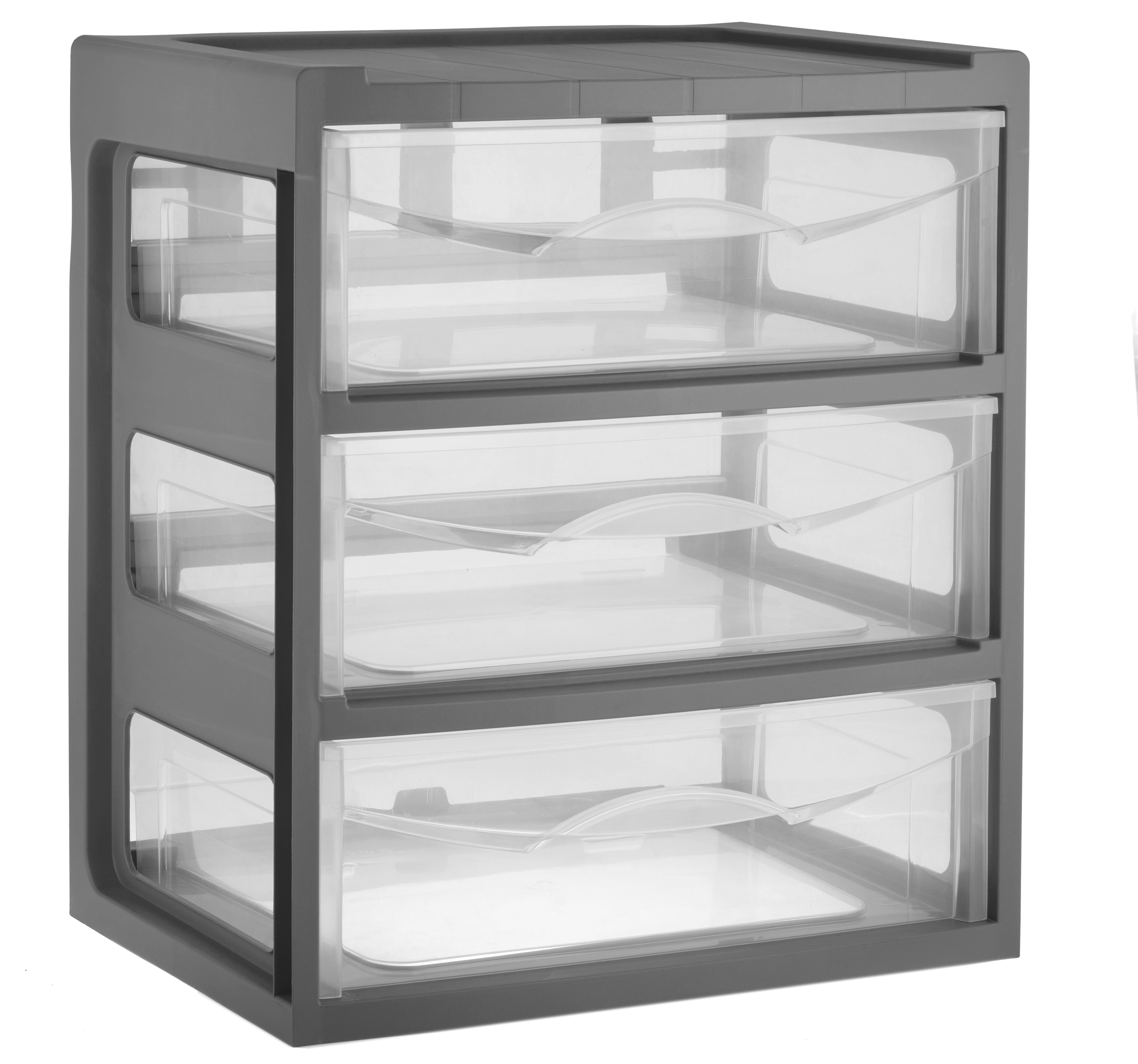 Mainstays Wide Open Side 3 Drawer Cart Grey