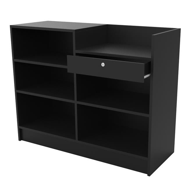 48 in. X 18 in. X 38 in. Cash Wrap Counter with 3 Shelves & Lock, Black ...