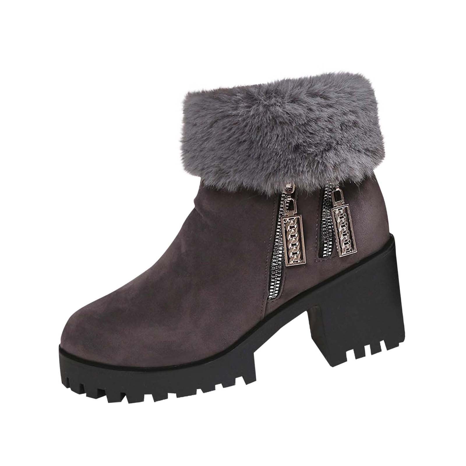 Dark Gray Ladies' Chunky Heel Booties In Dark Grey With Plush Lining ...