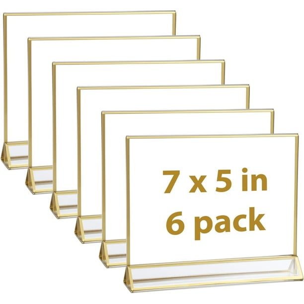 UNIQOOO Clear Acrylic Sign Holder with Golden Border | Pack of 6, 7x5 ...