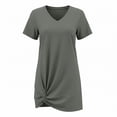 Ailaofu Women's Summer Solid Color Knot T-Shirt Dress, Short Sleeve V ...