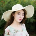 Xiuh Women Colorful Straw Bow Hat Sun Floppy Wide Hats Beach Cap Fashion Hats 2023 Beige