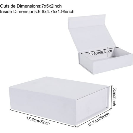 Gift Boxes 2 Pack, 7x5x2 inch White Box Magnetic Lids Cardboard Gift ...