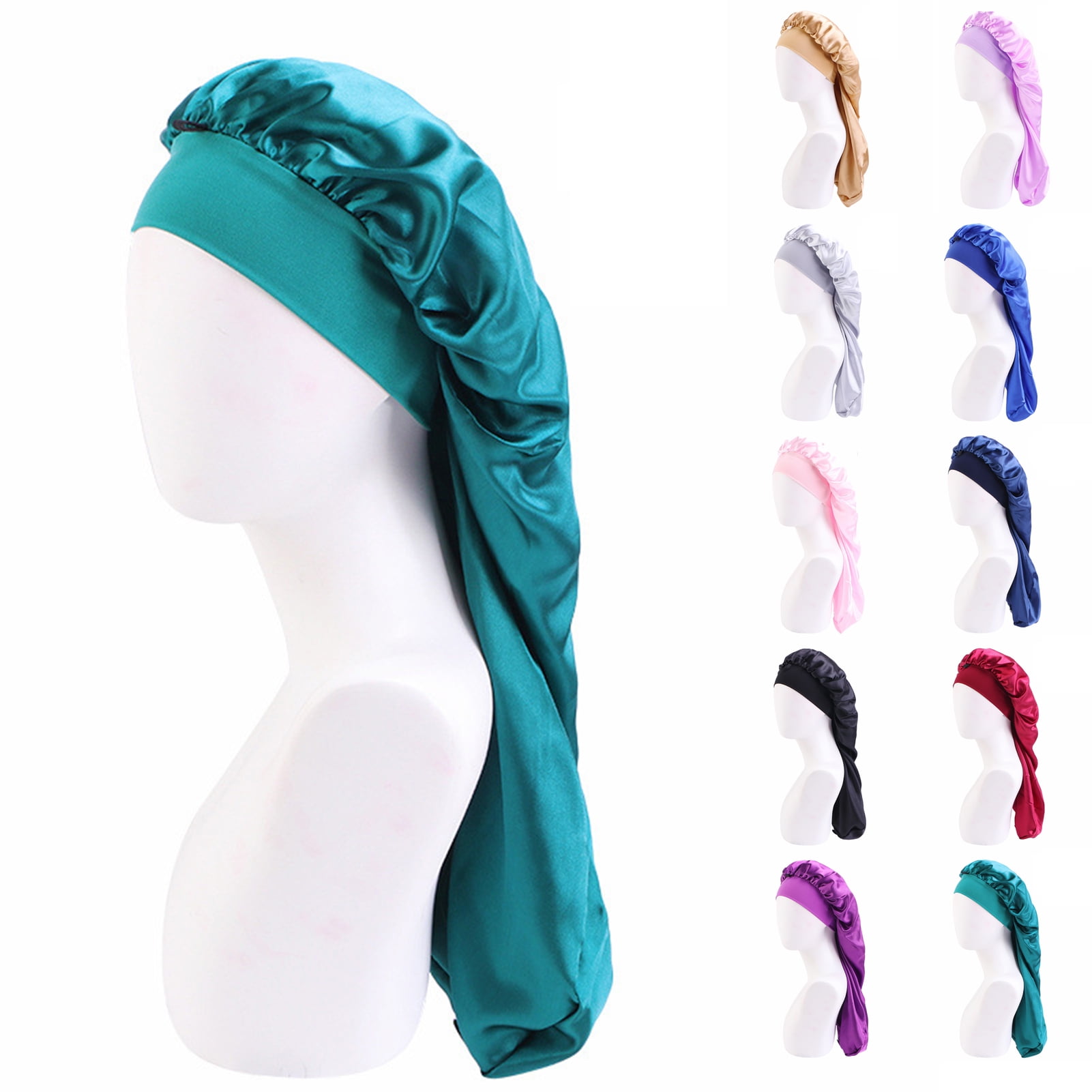 rygai Faux Satin Wide Button Hair Bonnet High Elastic Women Sleep Cap ...