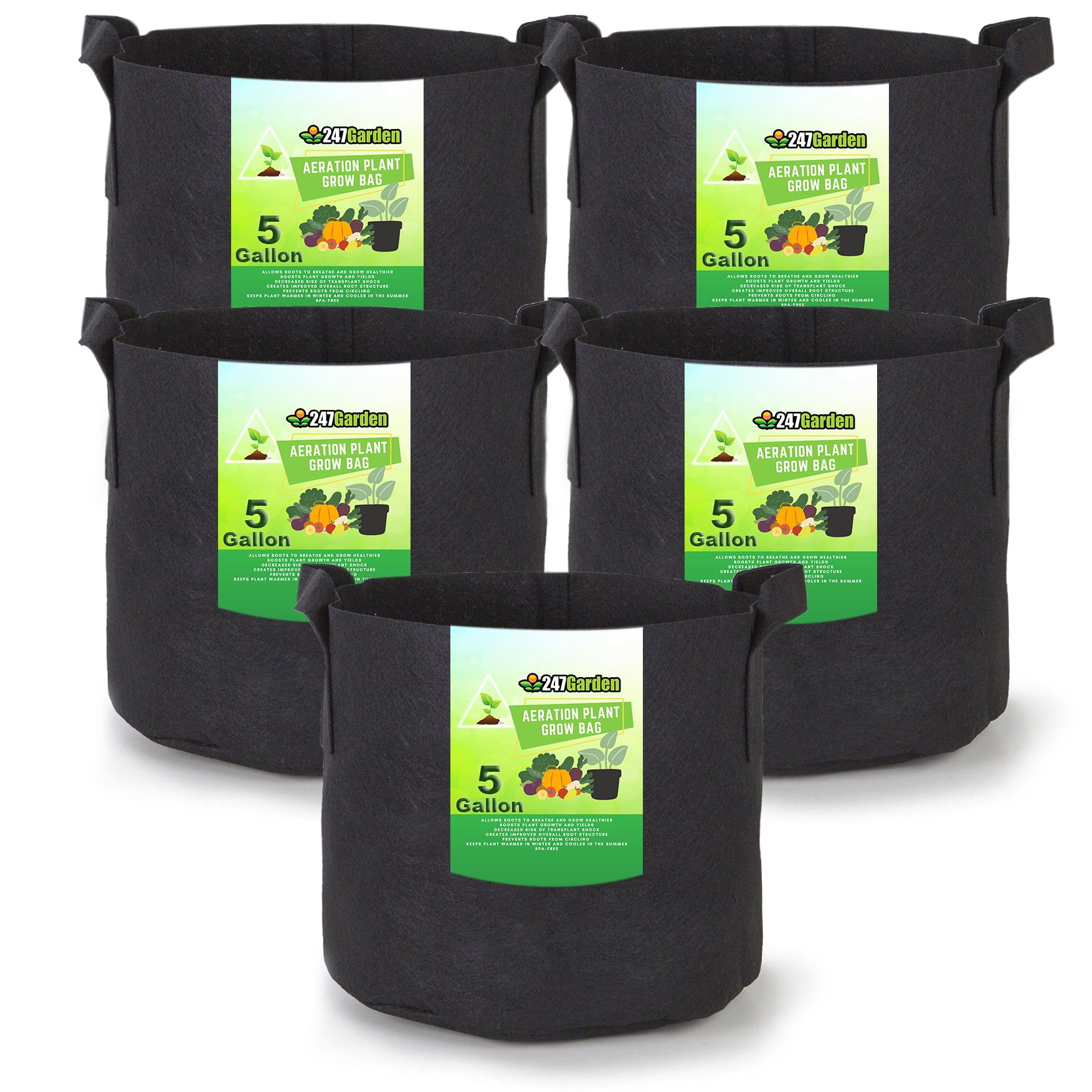 24/7 Garden 5-Gallon Grow Bags / Fabric Pots / Flower Planters (Black ...