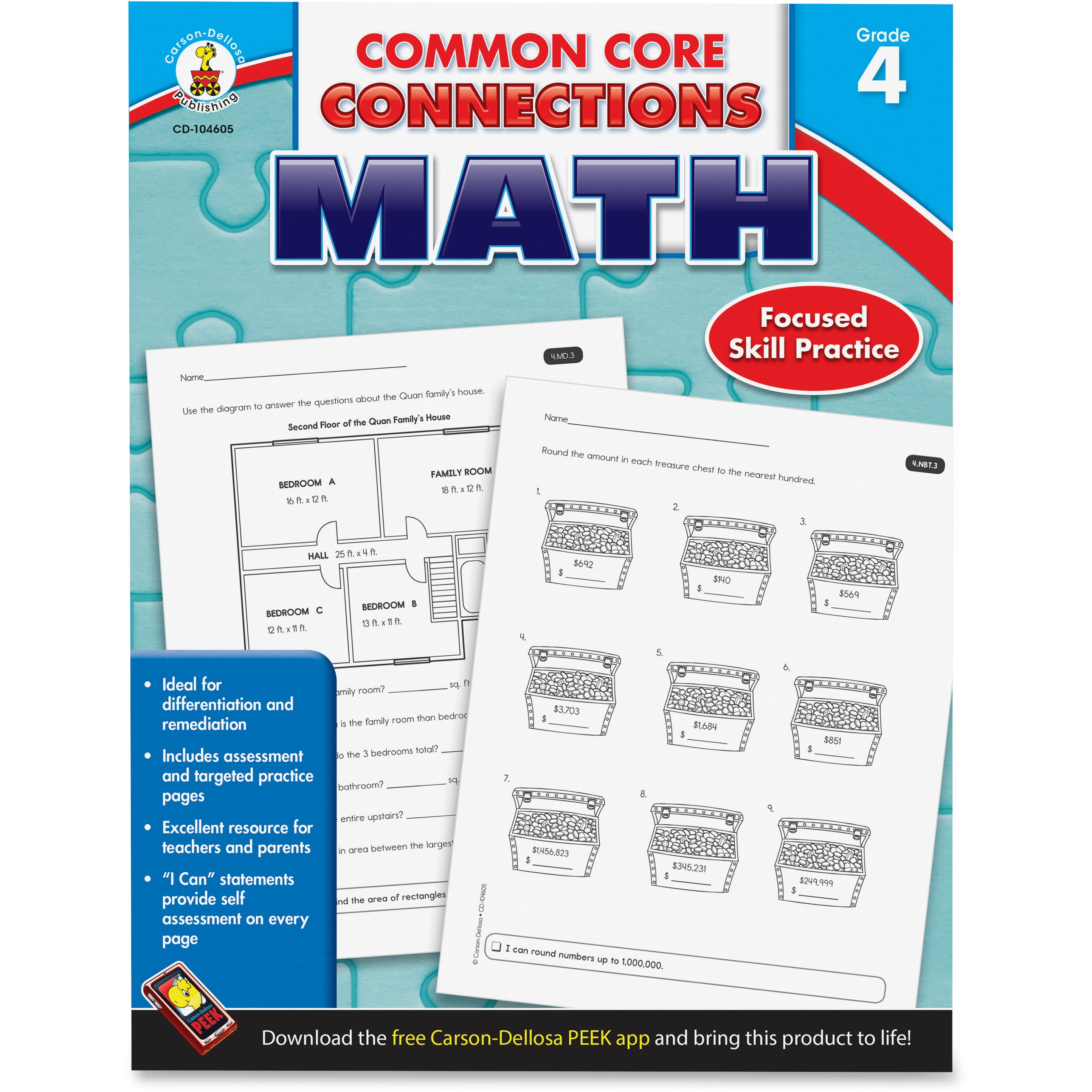 Carson-Dellosa Common Core Connections Grade 4 Math Workbook for ...
