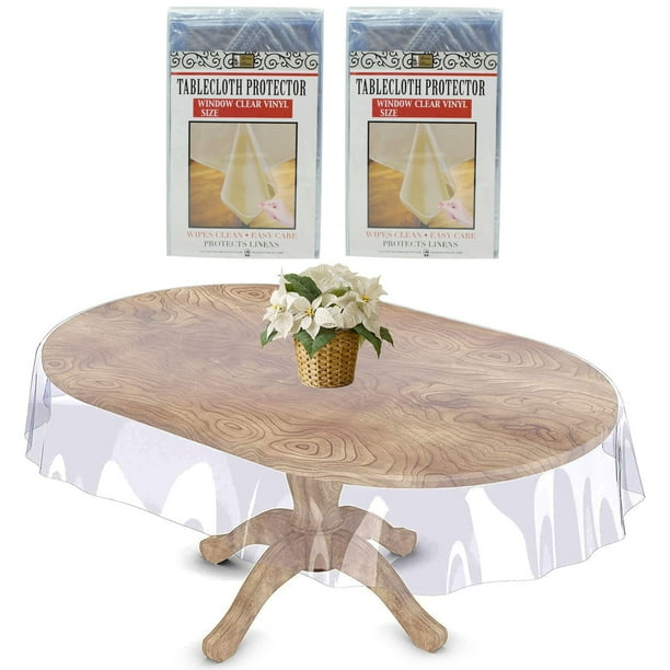 2 Pk Vinyl Clear Oval Tablecloth Cover Heavy Duty Dining Table ...