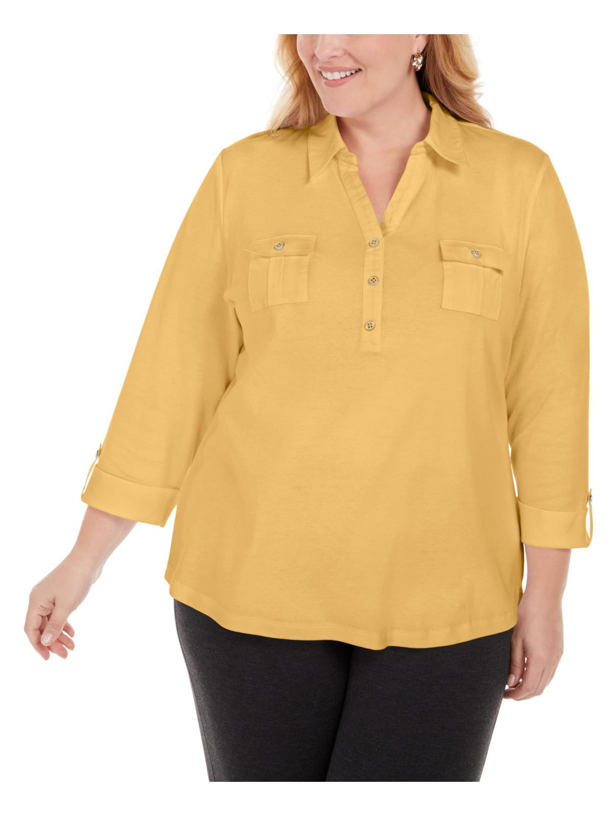Karen Scott Womens Plus Cotton 3/4 Sleeves Top - Walmart.com
