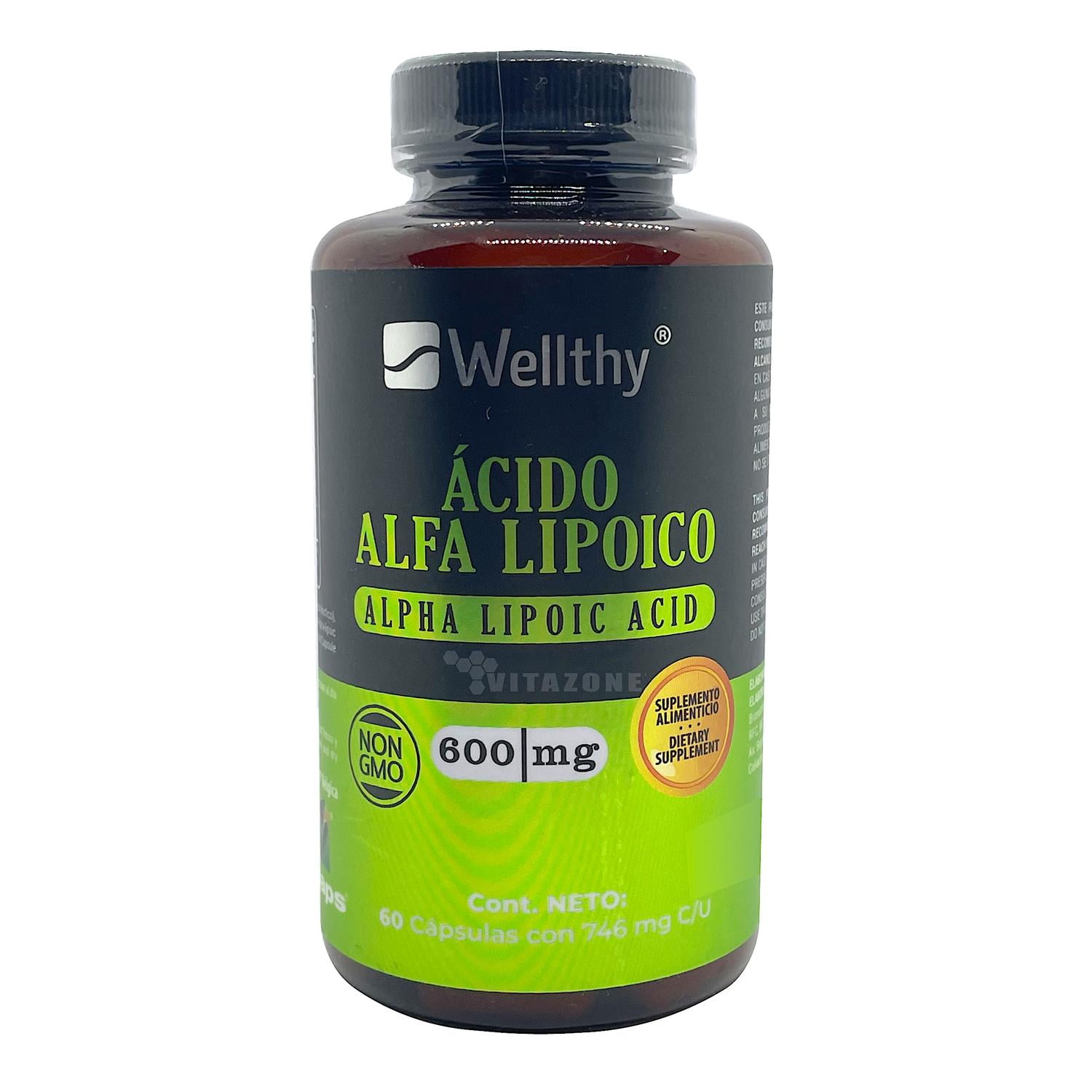 Ácido Alfa Lipoico 60 cápsulas 600 mg Wellthy Cúrcuma Wellthy ...