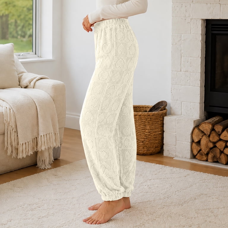 ThriftyPlait Women's Embossed Fleece Jogger Lounge Pants Casual Elastic ...