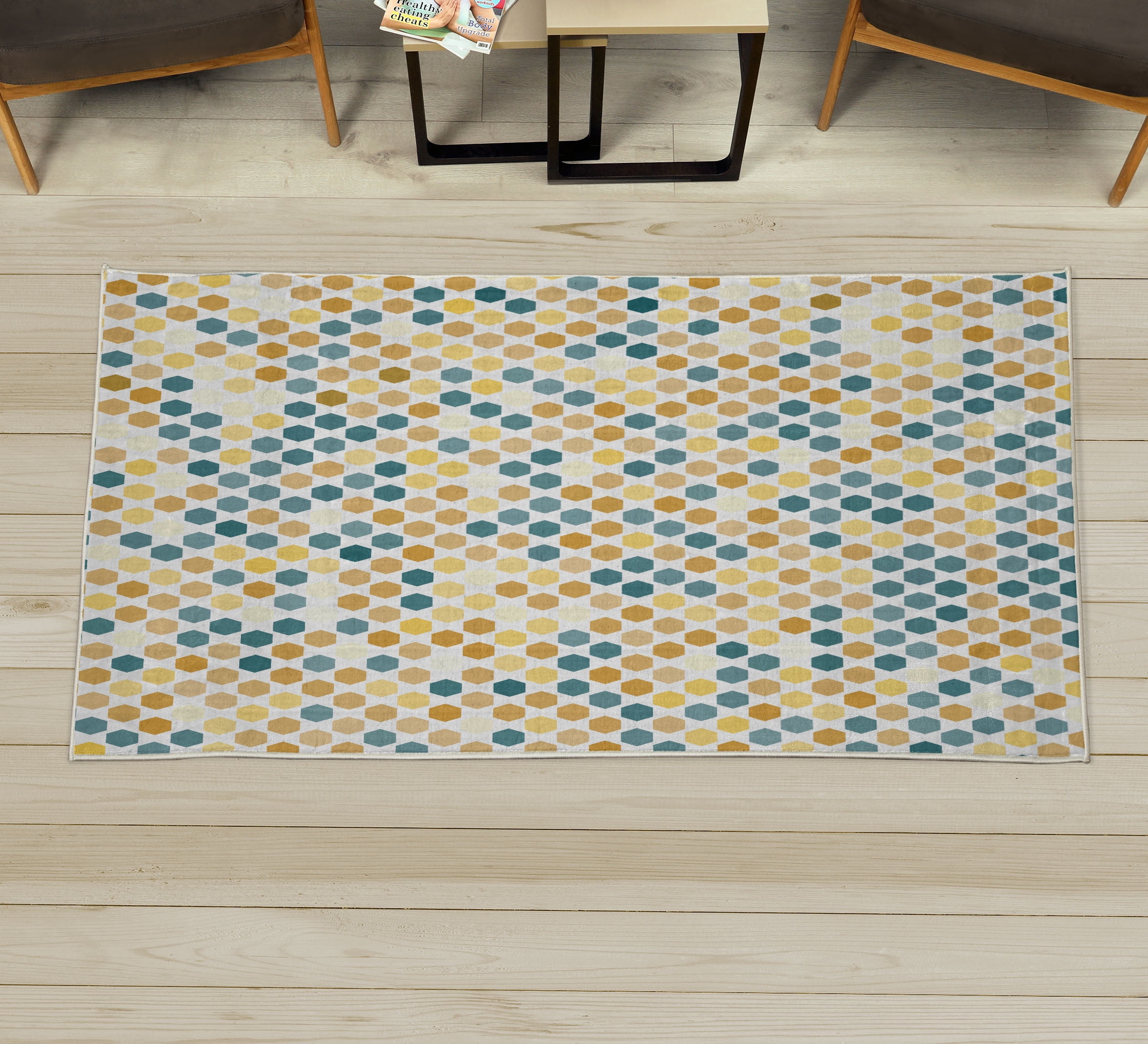 Geometric Decorative Rug, Abstract ZigZag Hexagon Vivid and Dark Color ...