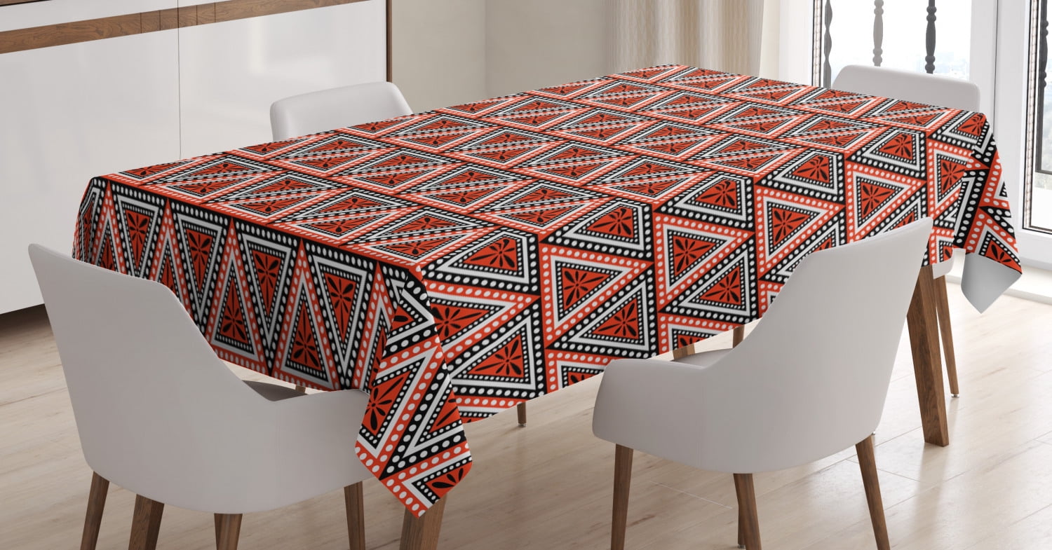 Ethnic Tablecloth, Hand Drawn Geometric Composition with Triangles and ...