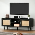 "Eumyviv Mid-Century Wood & Rattan Media Entertainment Center, 55"" TV ...