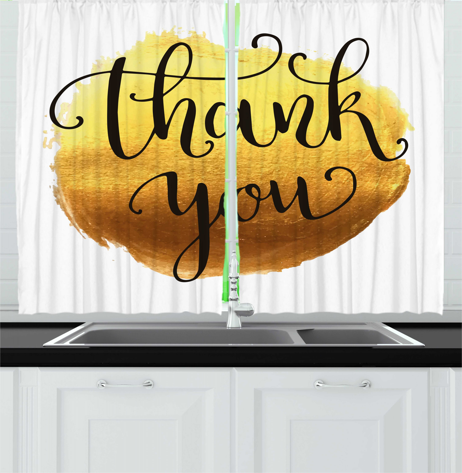 Thank You Kitchen Curtains, Golden Yellow Tone Round Paint Backdrop ...