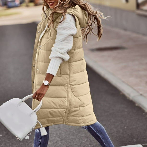 TOWED22 Womens Quilted Puffer Vests Hooded Sleeveless Long Outwear ...