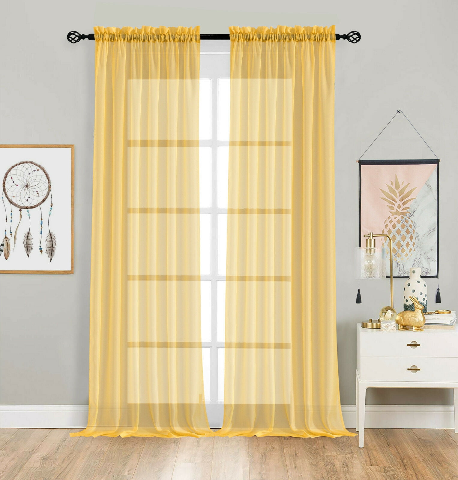 2 Pack Basic Home Rod Pocket Sheer Voile Window Curtains - Assorted ...