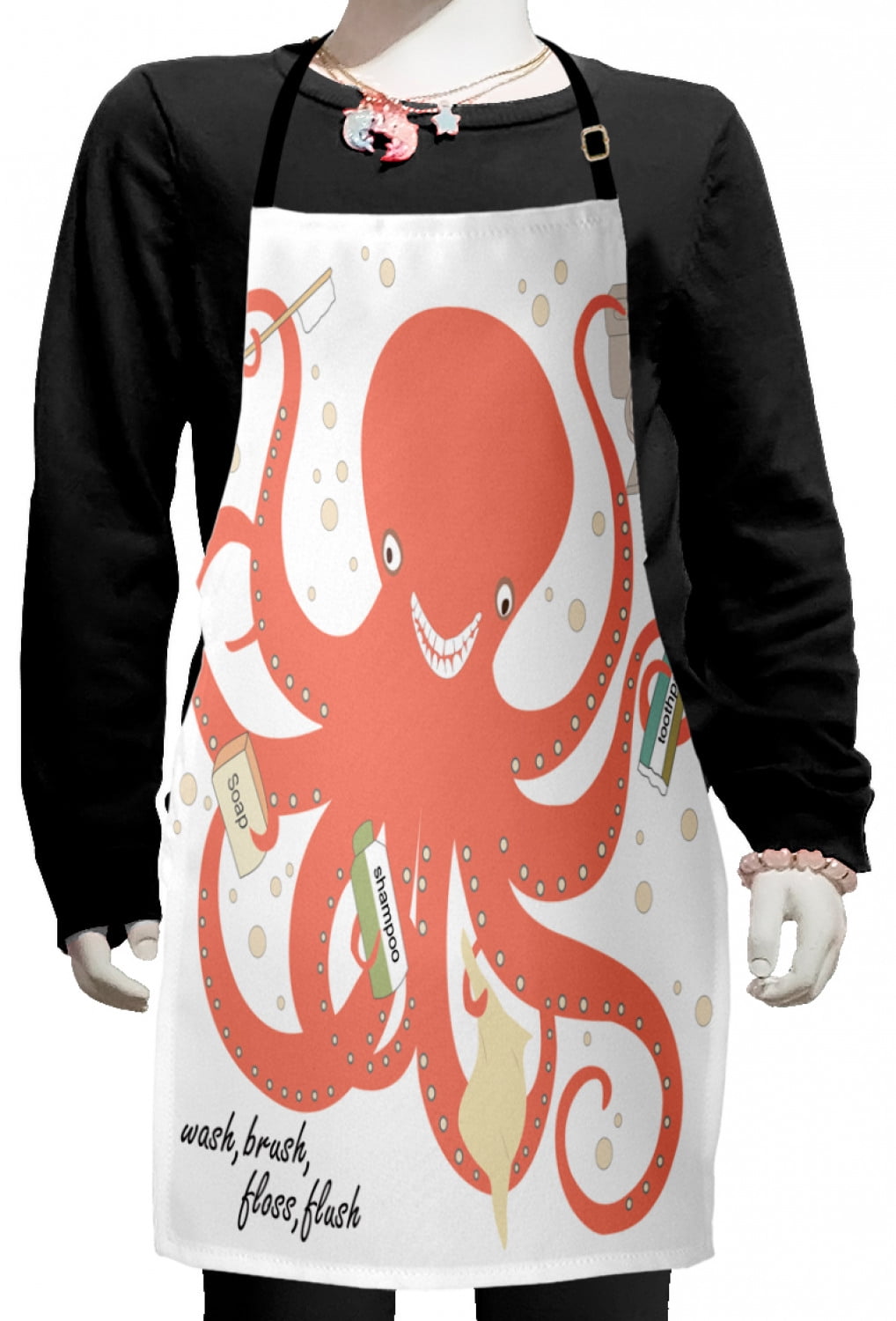 Nautical Kids Apron, Octopus Holding Sap Shampoo Toothbrush and ...