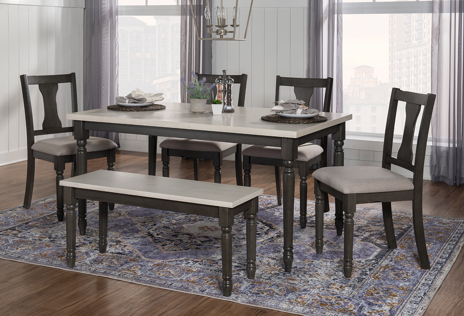 Willow Farmhouse 6-Piece Dining Set, Dark Gray and Smokey White ...