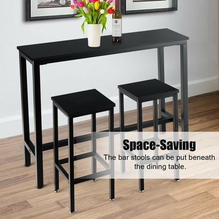 Gymax 3 Pieces Bar Table Set Counter Height Breakfast Bar Dining Table ...