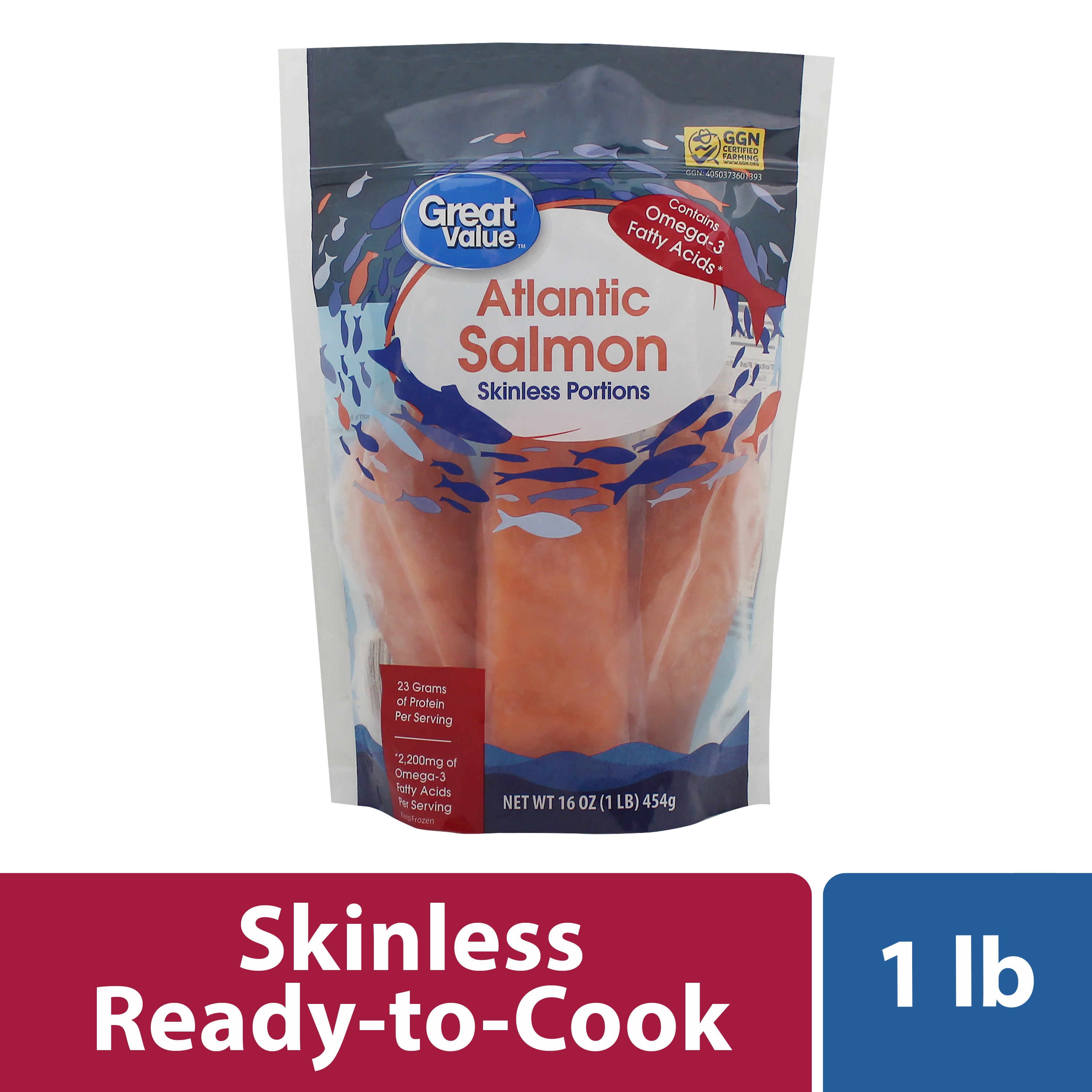 Great Value Skinless Atlantic Salmon Portions, 1 lb (Frozen) - Walmart.com