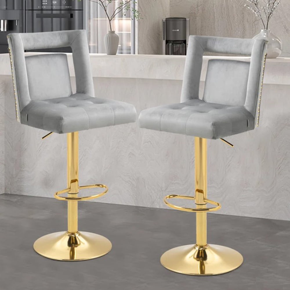 Modern Velvet Swivel Bar Stools Set of 2, Adjustable Counter Height ...