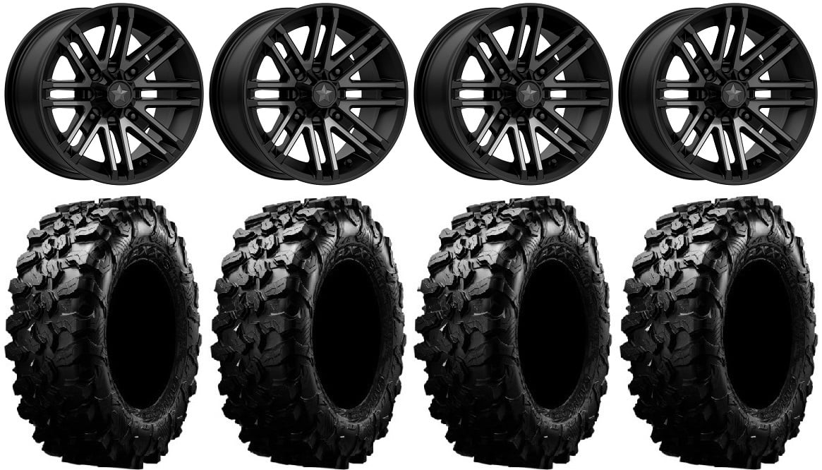 MSA Black Rogue 14" ATV Wheels 28" Carnivore Tires Honda Rincon Yamaha ...