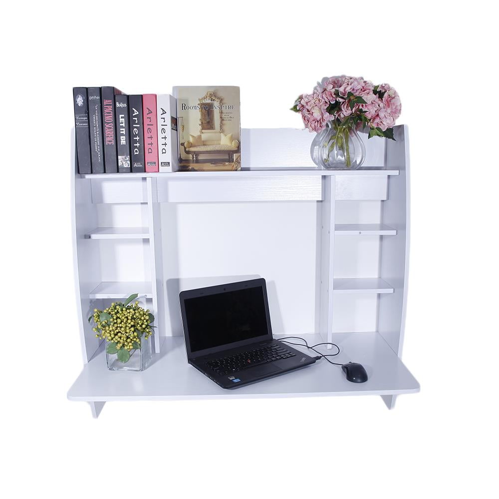 UBesGoo Wall Mounted Floating Desk with Storage，Office Computer with ...